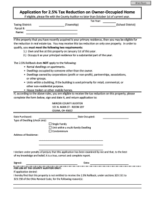 Fillable Online mercercountyohio Tax Year: Taxing District: (Township ...