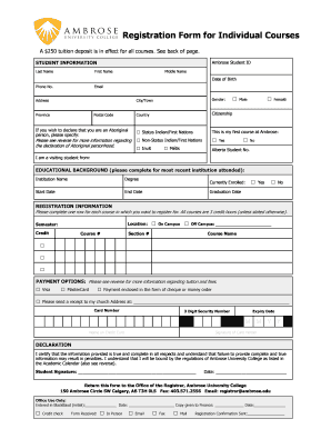 Fillable Online Registration Form for Individual Courses - ambroseedu Fax Email Print - pdfFiller