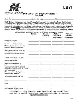 Fillable Online Low base year income statement - Metropolitan State ...