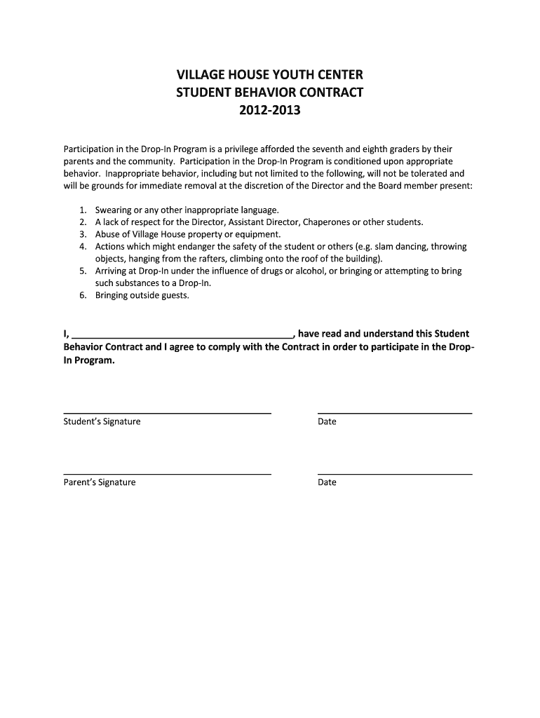 Fillable Online kenilworth38 VILLAGE HOUSE YOUTH CENTER STUDENT ...