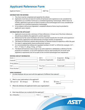 Fillable Online Applicant Reference Form - ASET Fax Email Print - pdfFiller