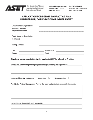 Fillable Online APPLICATION FOR PERMIT TO PRACTICE AS A PARTNERSHIP Fax ...