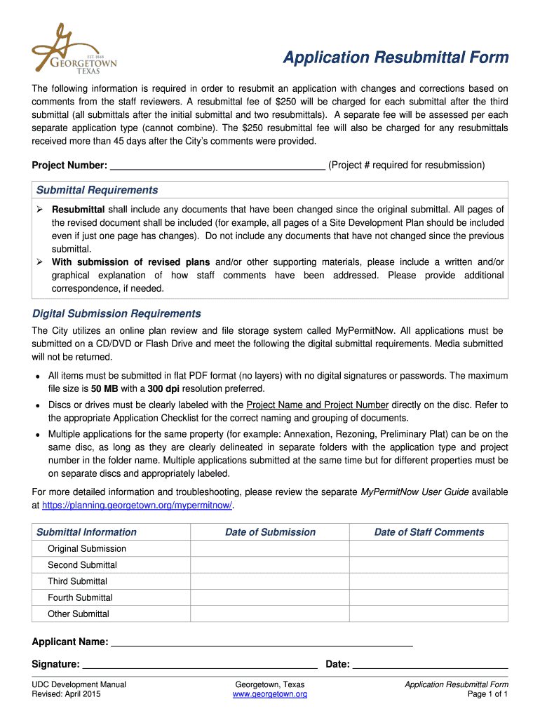 Fillable Online udc georgetown 16 Application Resubmittal Form - udcgeorgetownorg Fax Email ...
