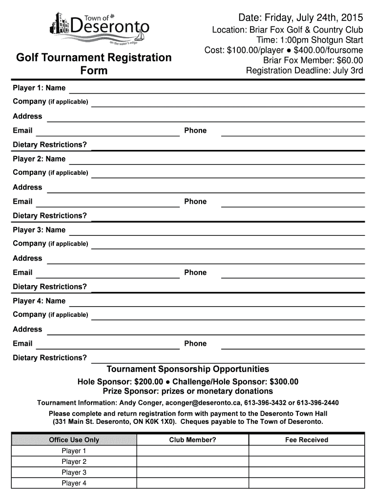Fillable Online Golf Tournament Registration Form - Deseronto Fax Email ...