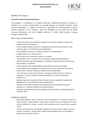 Fillable Online healthcouncil HCSF Navigator Job Description - Health ...