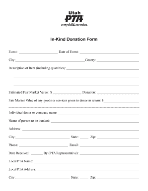 Fillable Online utahpta In-Kind Donation Form - Utah PTA - utahpta Fax ...
