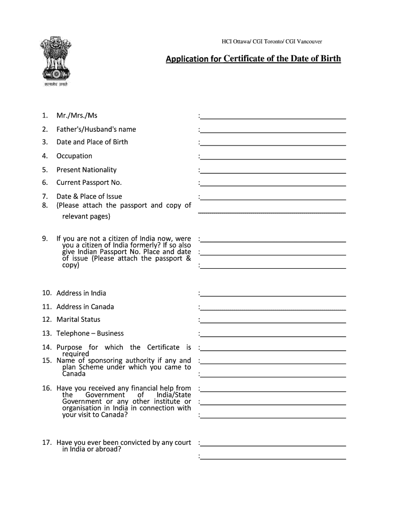 Fillable Online Application for Certificate of the Date of Birth Fax ...