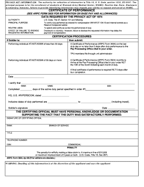 Fillable Online wamc amedd army INDIVIDUAL ACTIVE DUTY CERTIFICATE OF ...