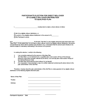 Fillable Online PARTICIPANT 'S ELECTION FOR DIRECT ROLLOVER OF ELIGIBLE ...