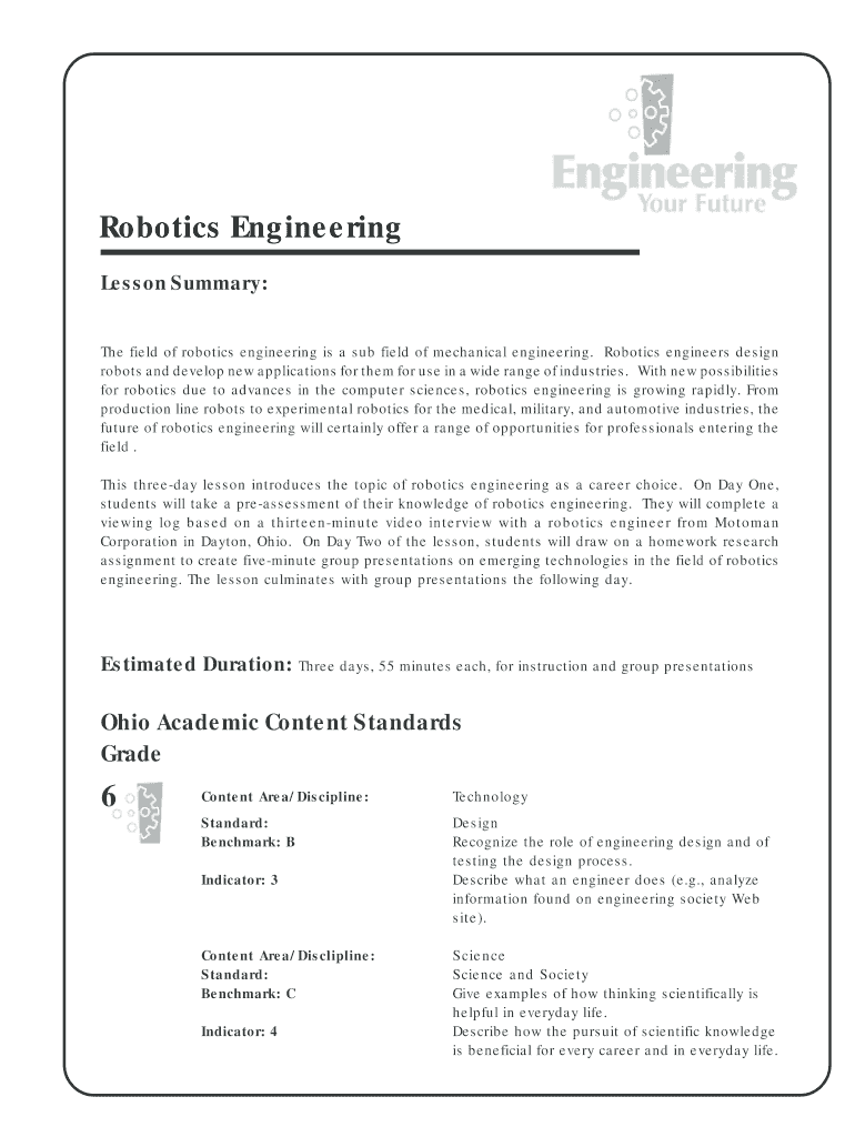 Fillable Online Robotics Engineering Robotics Engineering Fax Email ...