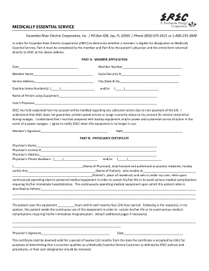 Fillable Online Medically Essential Service - Escambia River Electric ...