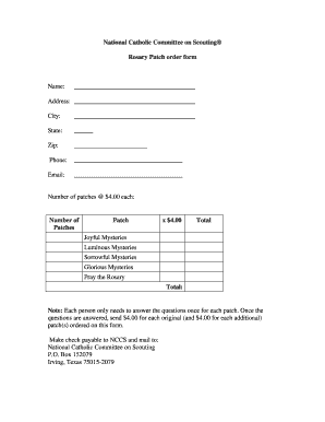 Fillable Online nccs-bsa ROSARY PATCH ORDER - National Catholic ...