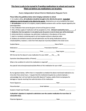 Fillable Online Medication request form - averyisdnet Fax Email Print - pdfFiller