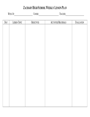 Fillable Online zacharyschools Zhs lesson plan - zacharyschoolsorg Fax ...