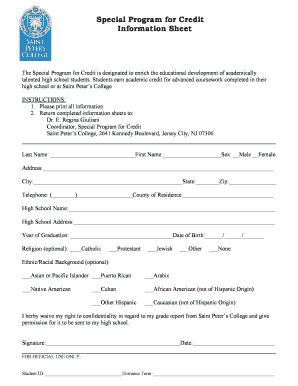 Fillable Online Special Program for Credit Information Sheet Fax Email ...