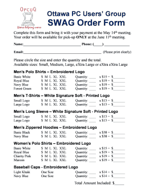 Fillable Online Ottawa PC Users Group SWAG Order Form Fax Email Print ...