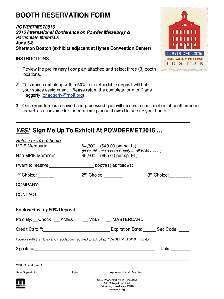 Fillable Online mpif BOOTH RESERVATION FORM - MPIF Fax Email Print ...