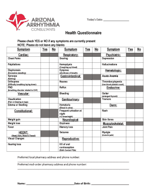 Fillable Online Health Questionnaire - Mountain Heart Fax Email Print ...