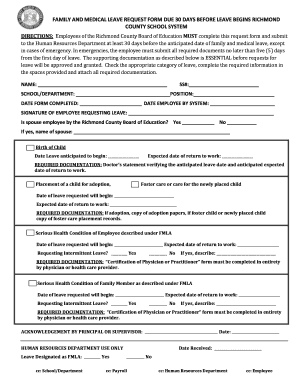 Fillable Online rcboe FAMILY AND MEDICAL LEAVE REQUEST FORM DUE 30 DAYS ...