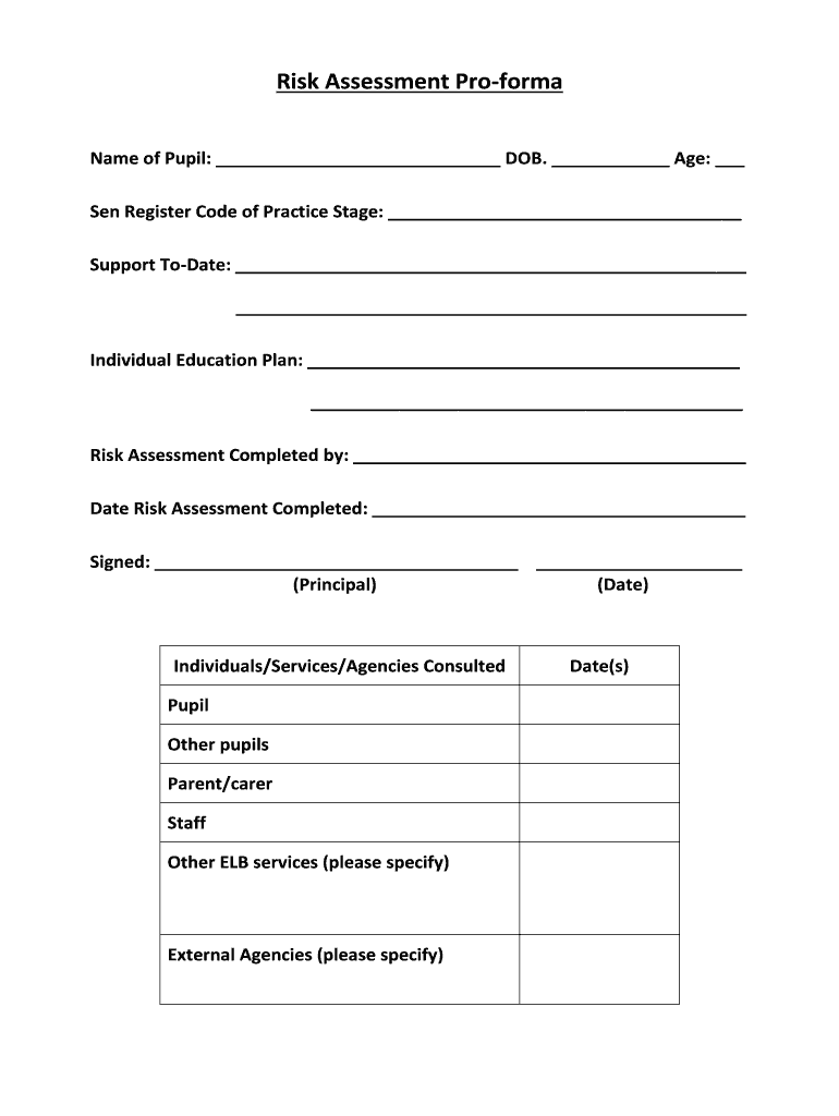 Fillable Online Risk Assessment Pro-forma - welbniorg Fax Email Print ...