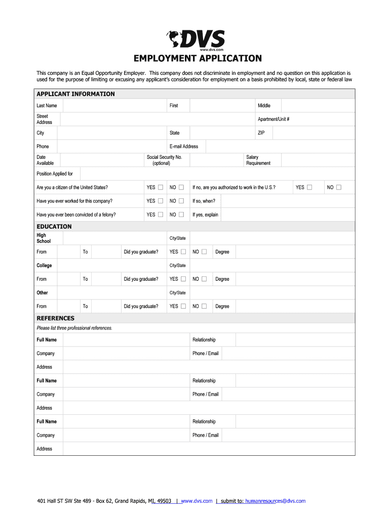 Fillable Online DVS Employment Application Fax Email Print - pdfFiller