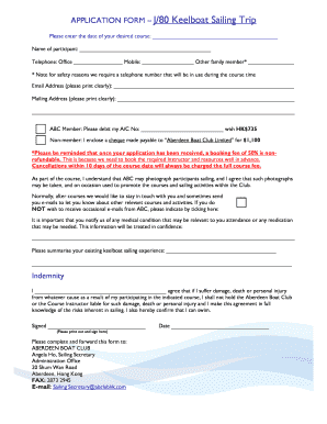 Fillable Online 2015 J80 Sailing Trip Application Form NEEDS TO BE ...