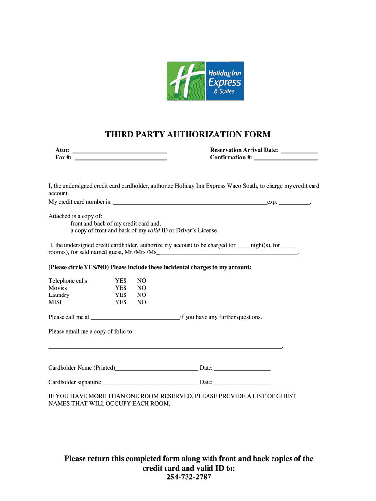 Fillable Online THIRD PARTY AUTHORIZATION FORM - texasfcclaorg Fax ...