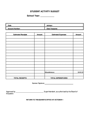 Fillable Online STUDENT ACTIVITY BUDGET School Year - Vantage Career ...