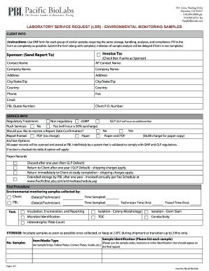 Fillable Online LABORATORY SERVICE REQUEST (LSR) ENVIRONMENTAL ...