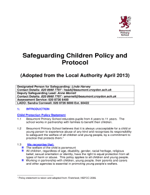 Fillable Online Safeguarding Children Policy and Protocol ...