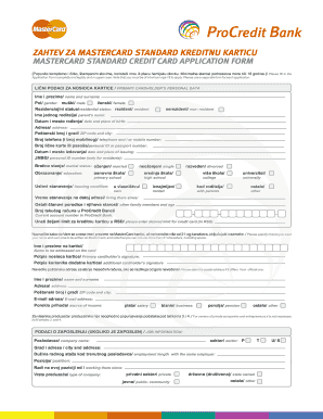 Fillable Online procreditbank ZAHTEV ZA MASTERCARD STANDARD KREDITNU ...
