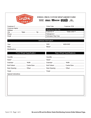 Fillable Online Vehicle Information Front Wheel Specifications Rear ...