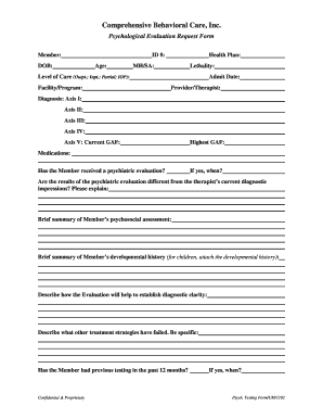 Fillable Online Psychological Evaluation Request form MichiganIndiana ...