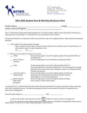 Fillable Online mywccc 2015 2016 Student Race Ethnicity Disclosure Form ...