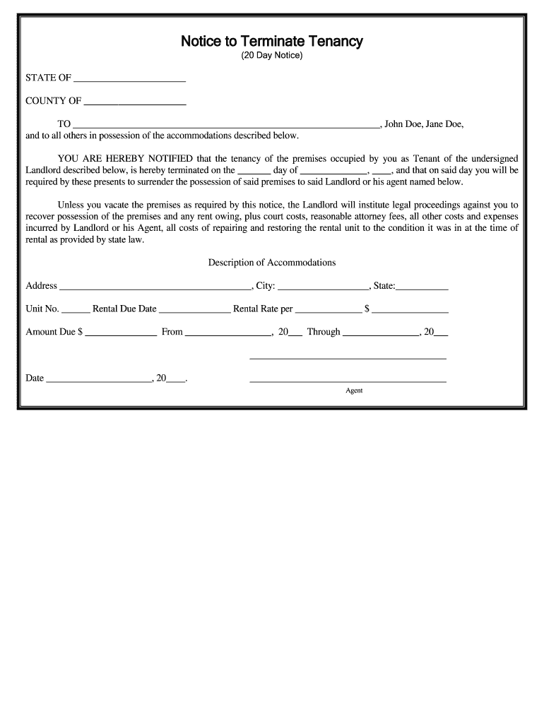 Fillable Online (20 Day Notice) Fax Email Print - pdfFiller