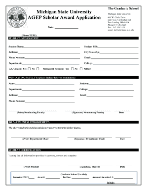 Fillable Online grad msu Michigan State University NSF - AGEP Scholar Award Fax Email Print ...