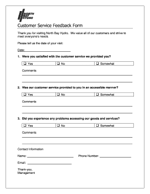 Fillable Online AODA Customer Feedback Form - North Bay Hydro Fax Email ...