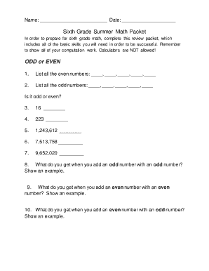 Fillable Online Sixth Grade Summer Math Packet - Caldwell-West Caldwell ...