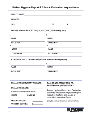Fillable Online Patient Hygiene Report Clinical Evaluation request form ...