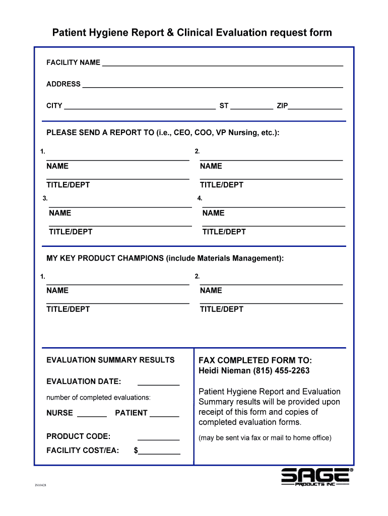 Fillable Online Patient Hygiene Report Clinical Evaluation request form ...