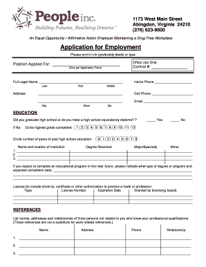 Fillable Online Employment application - People Incorporated Fax Email ...