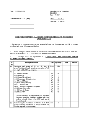 Fillable Online CALL FOR QUOTATION LAYING OF GI PIPE LINE FROM STP TO ...