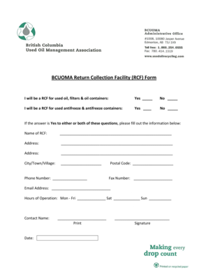Fillable Online BCUOMA Return Collection Facility RCF Form Fax Email ...