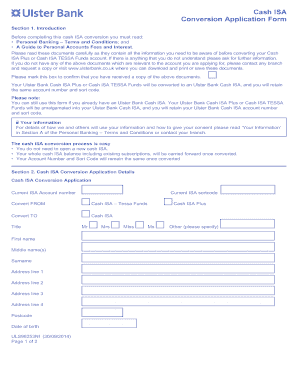 Fillable Online Cash ISA Conversion Application Form - Ulster Bank Fax ...