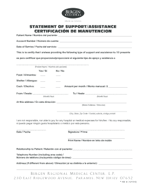 Fillable Online STATEMENT OF SUPPORTASSISTANCE CERTIFICACIN DE ...