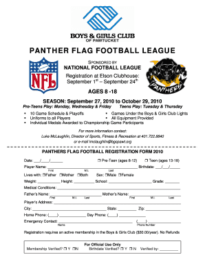 Fillable Online Panther Flag Football Registration Form 10doc Fax Email ...