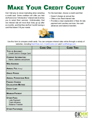 Fillable Online Make Your Credit Count. Use this form to compare credit ...