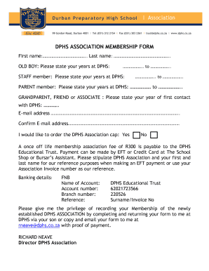 Fillable Online DPHS ASSOCIATION MEMBERSHIP FORM Fax Email Print ...