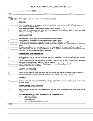 Fillable Online portals gesd40 MONTHLY PLAYGROUND SAFETY CHECKLIST ...