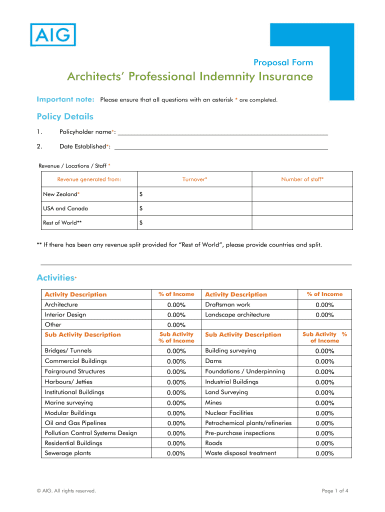 Fillable Online Proposal Form Architects Professional Indemnity ...